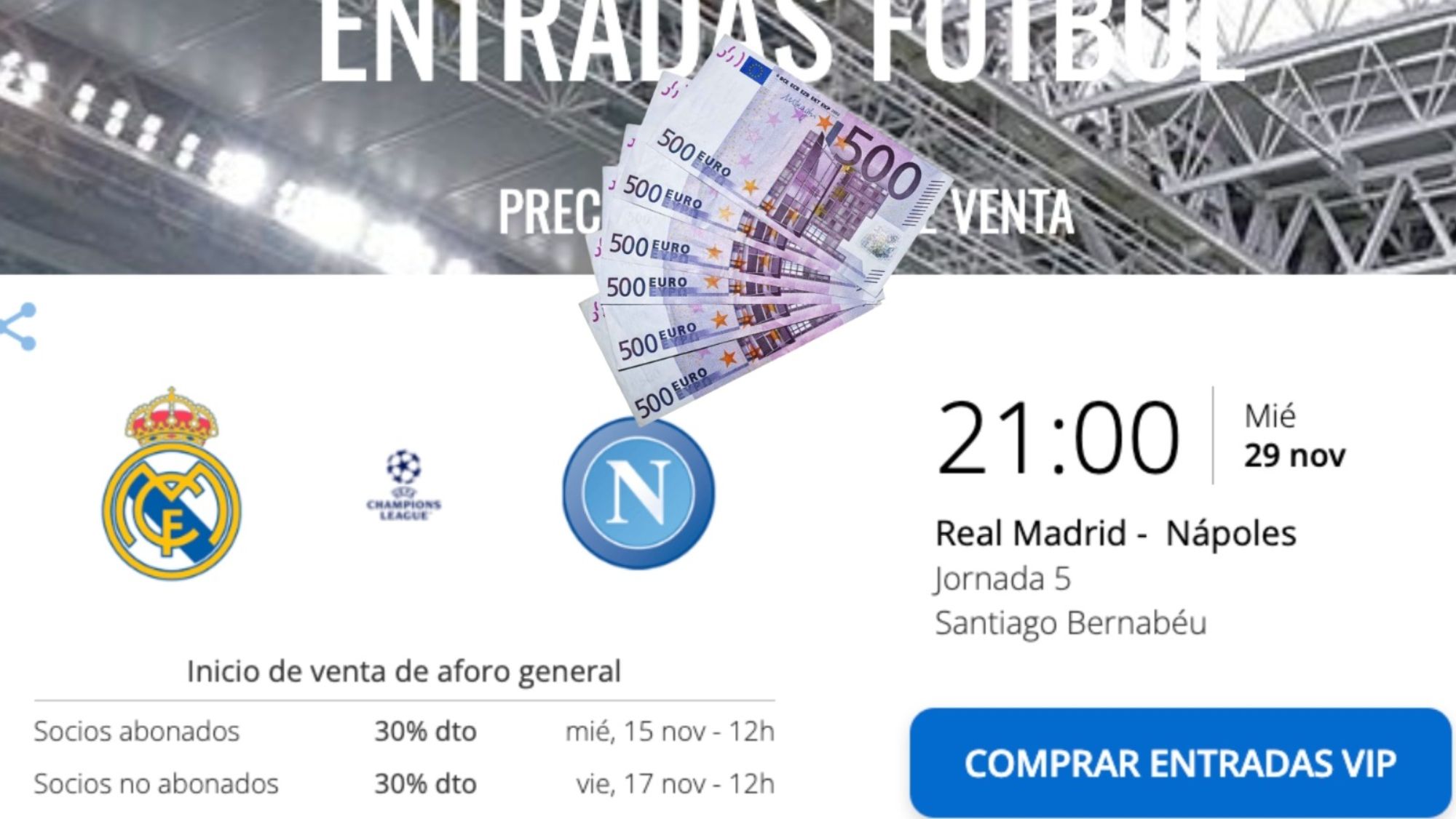 Entradas Real Madrid - Nápoles en el Bernabéu: precios, fecha y las más ...